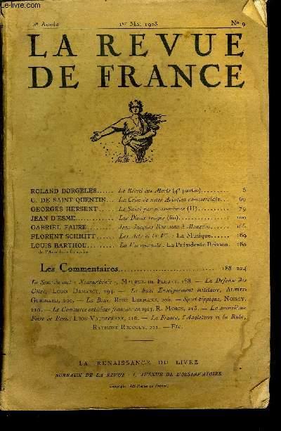 LA REVUE DE FRANCE 3e ANNEE N°9 - ROLAND DORGELÈS. Le Réveil des Morts ...