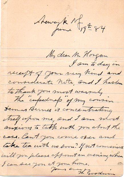 Autograph letter, signed. von Hannibal Goodwin--Inventor of FLEXIBLE ...