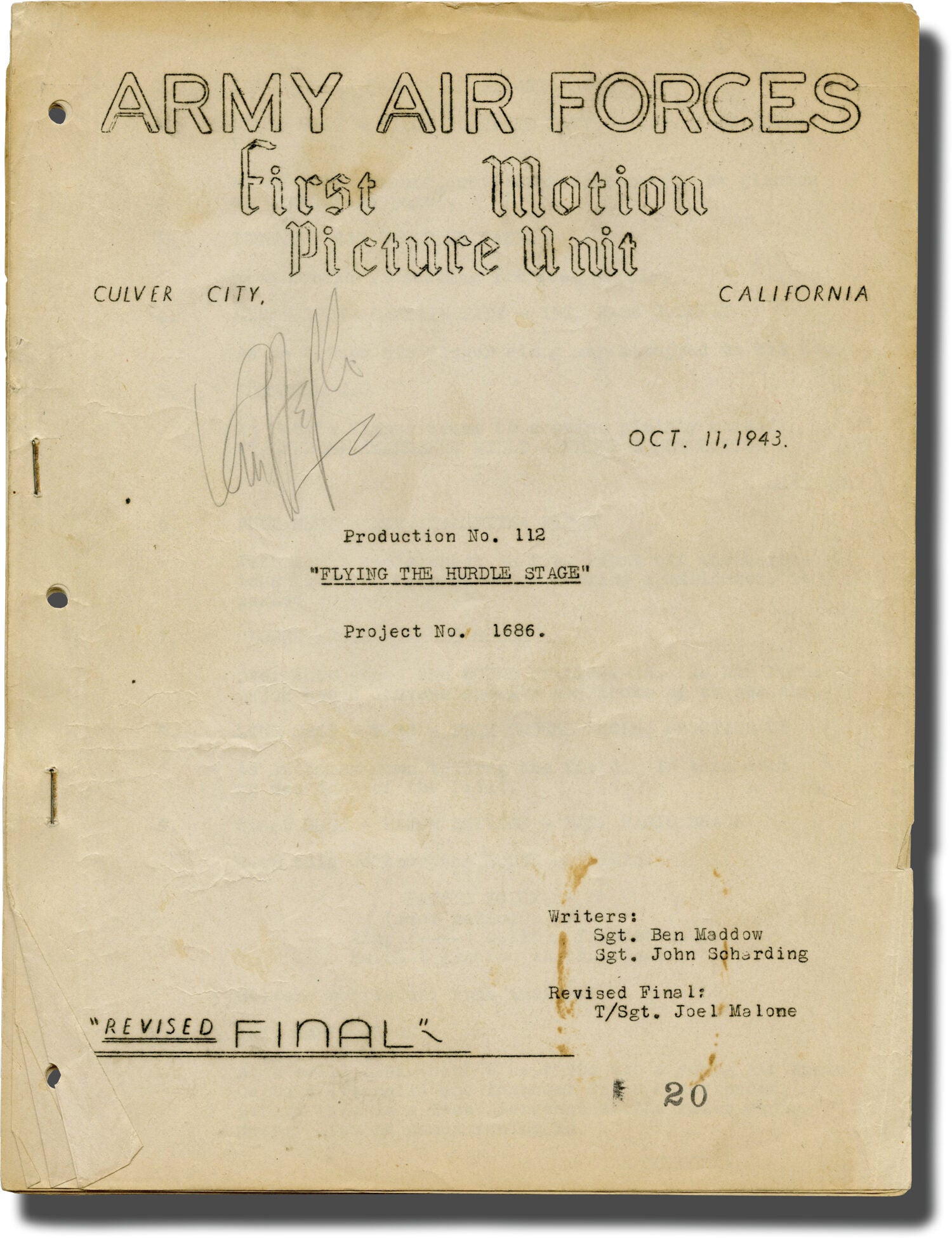 Flying the Hurdle Stage (Original screenplay for the 1944 military ...