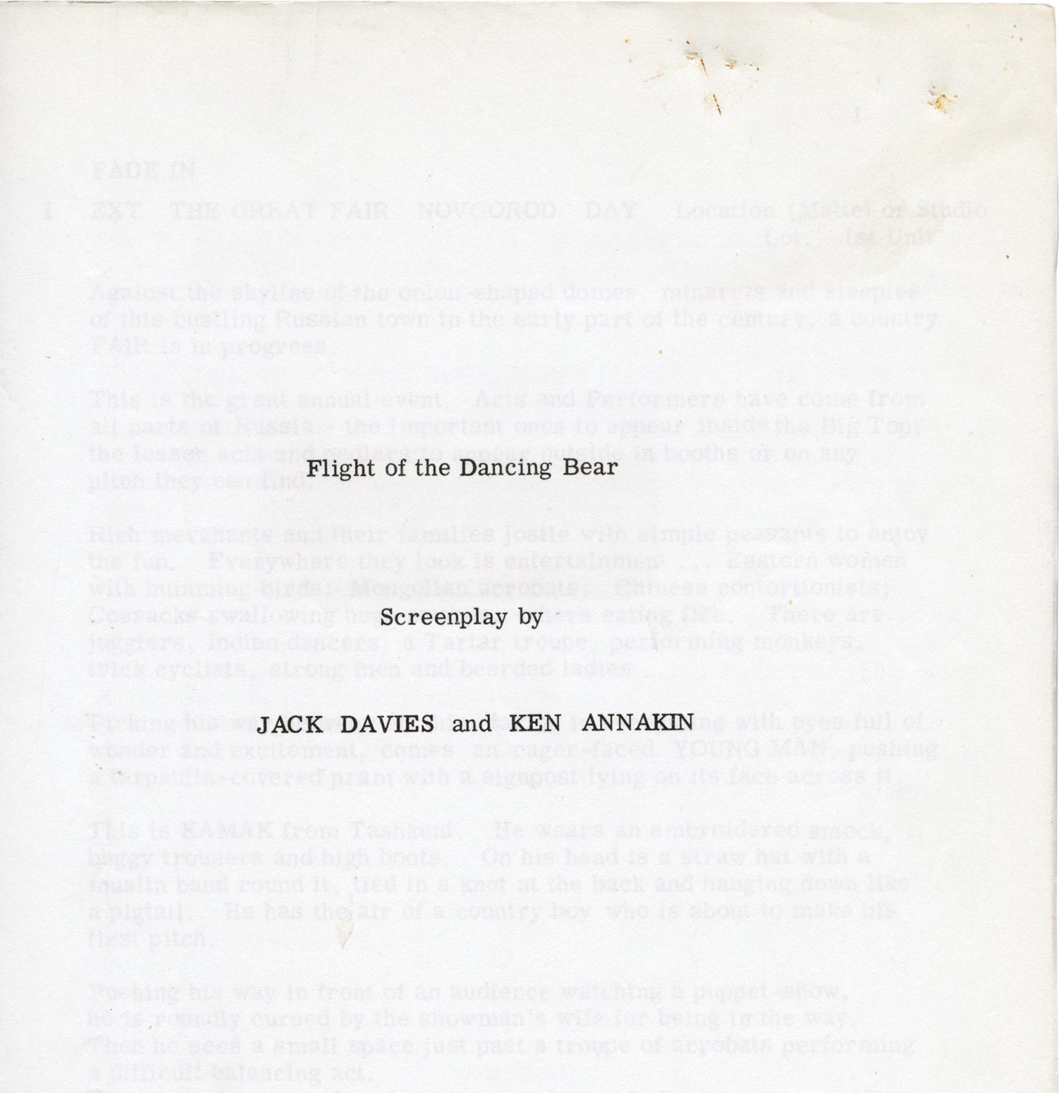 Flight of the Dancing Bear (Original screenplay for an unproduced film ...