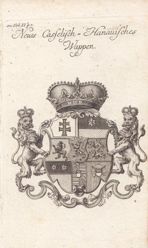 Neues Castelisch-Hanauisches Wappen, Heraldik, Kupferstich um 1730 mit ...
