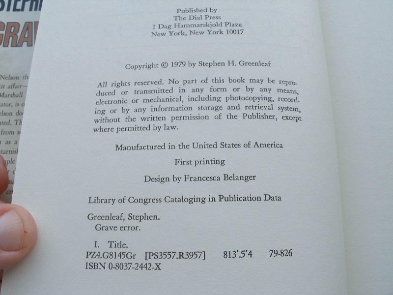 Grave Error by Greenleaf, Stephen: Very Good Hardcover (1979) 1st ...