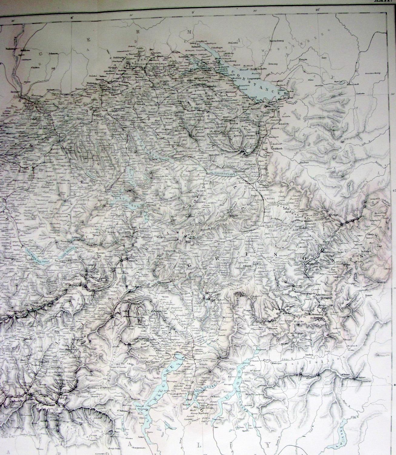 Antique Map: Switzerland. Names & Heights of Principal Mountains ...