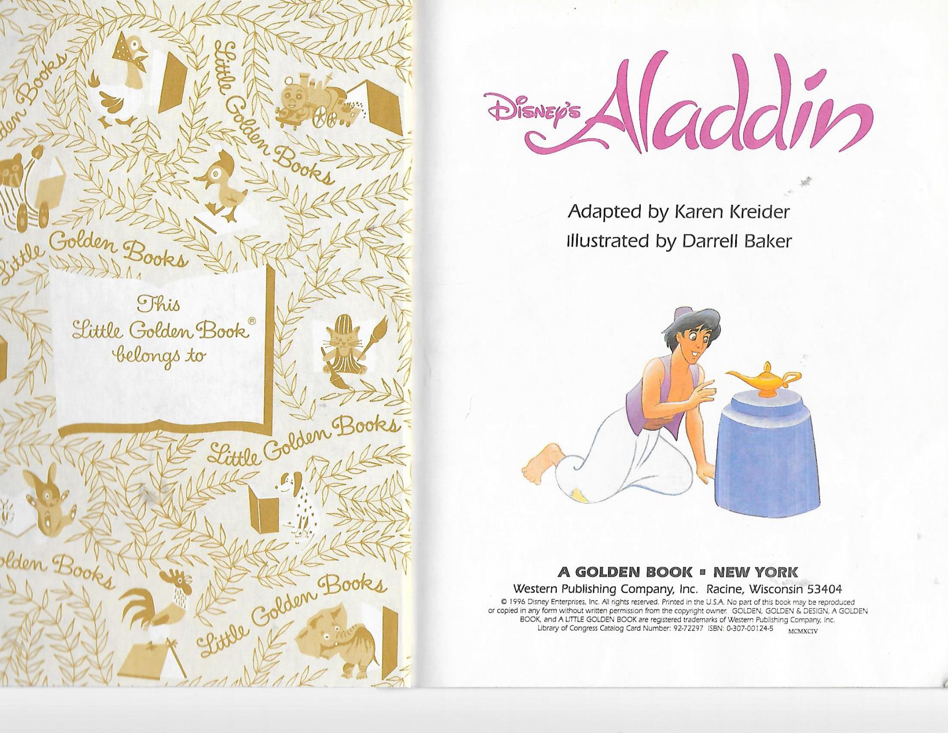 Disney's Aladdin (A Little Golden Book) by Karen Kreider, M. C. Varley ...