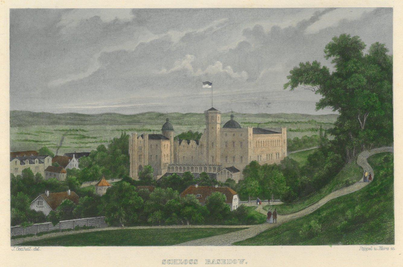 BASEDOW. "Schloss Basedow" mit Nebengebäuden.: Kunst / Grafik / Poster ...