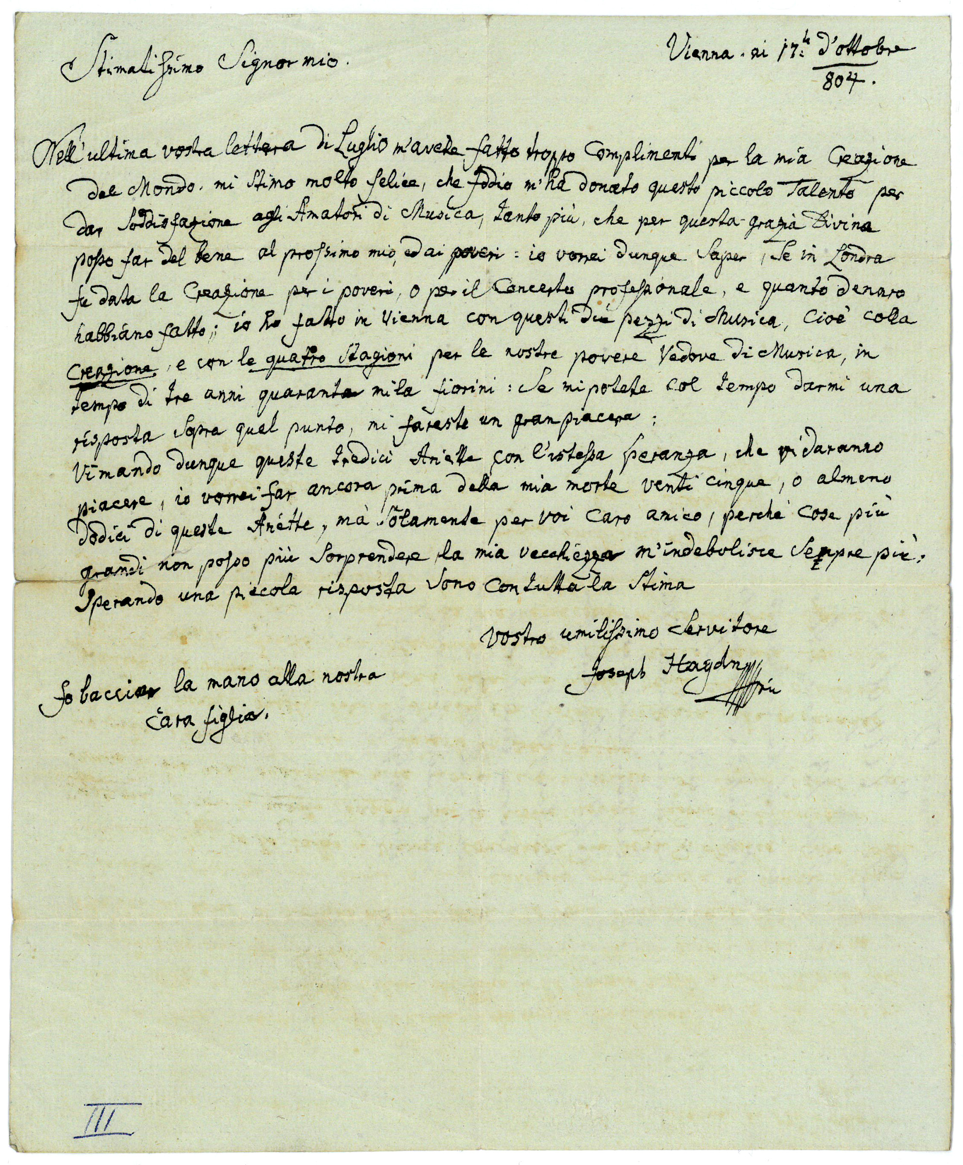 Autograph letter signed ("Joseph Haydn mppria"). by Haydn, Joseph ...