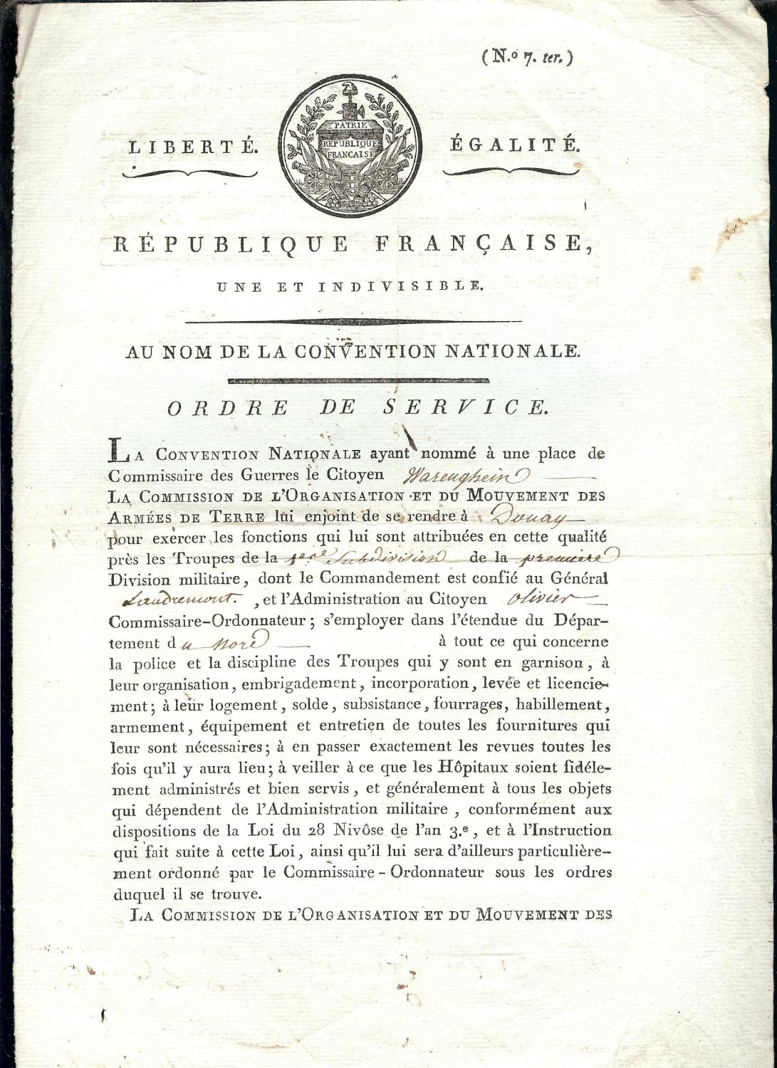 CORRESPONDANCE & DOCUMENTS de Louis Philippe François DE WARENGHIEN de ...