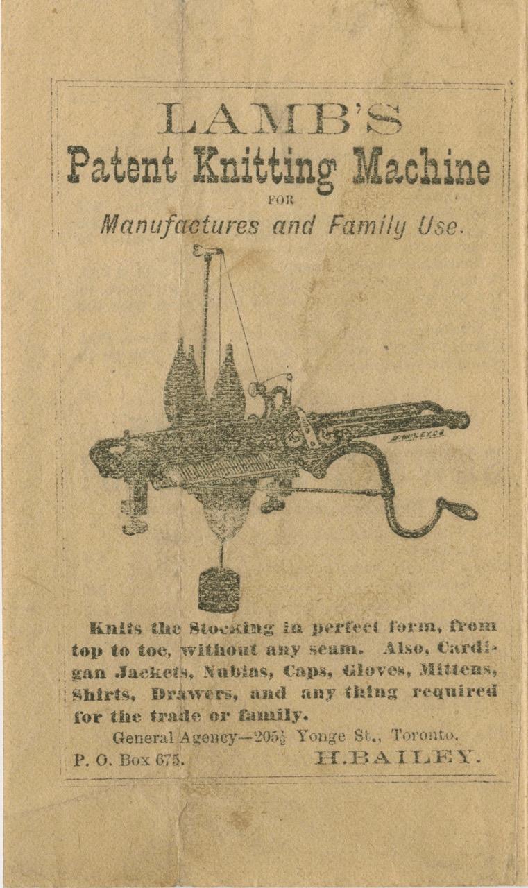 Lamb's Patent Knitting Machine for Manufacturers and Family use by Lamb ...