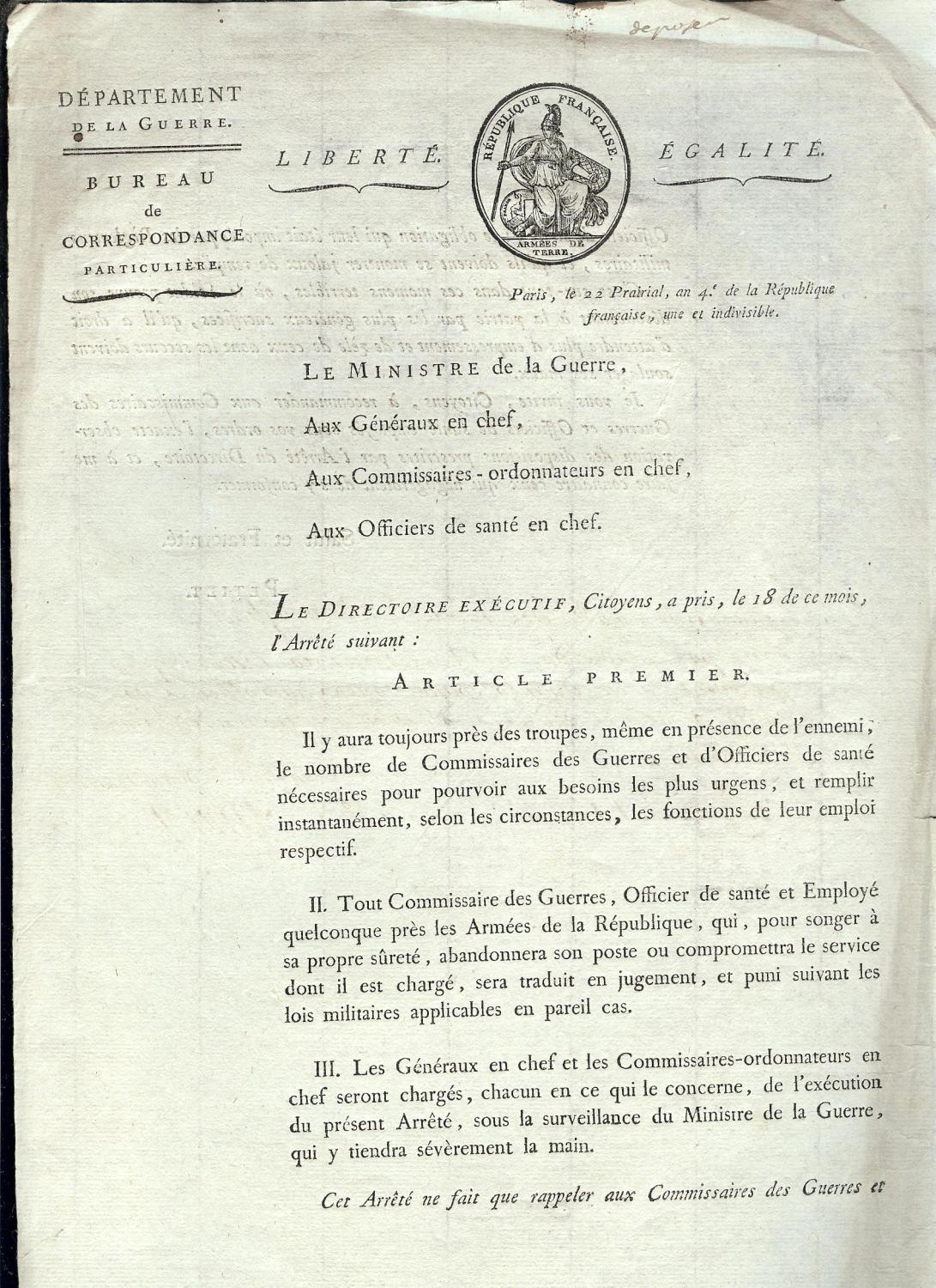 CORRESPONDANCE & DOCUMENTS de Louis Philippe François DE WARENGHIEN de ...