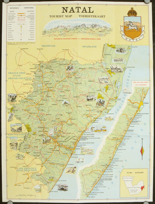 Natal Tourist Map. by SOUTH AFRICA - NATAL): (1970) Manuscript / Paper ...