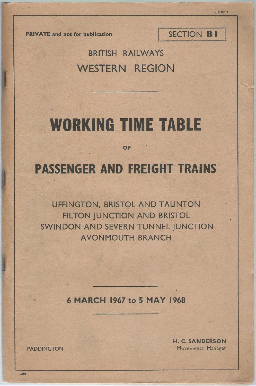 Working Time Table of Passenger and Freight Trains Uffington, Bristol ...