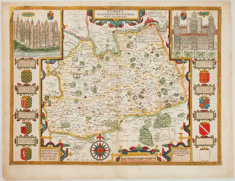Surrey Described and Divided into Hundreds. by SPEED, John.: (1676) Map ...