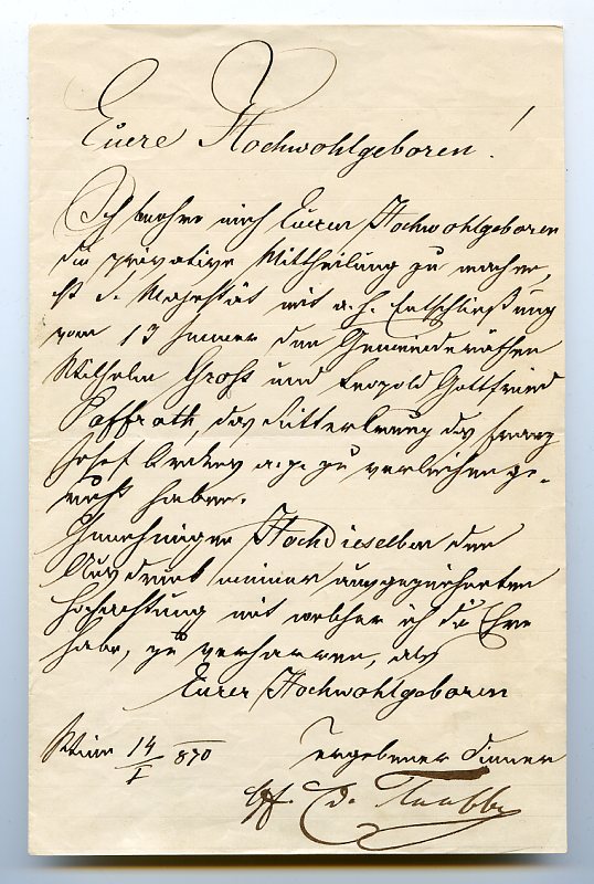 Eigenh. Brief mit U. ("Ed. Taaffe"). von Taaffe, Eduard Gf. von ...