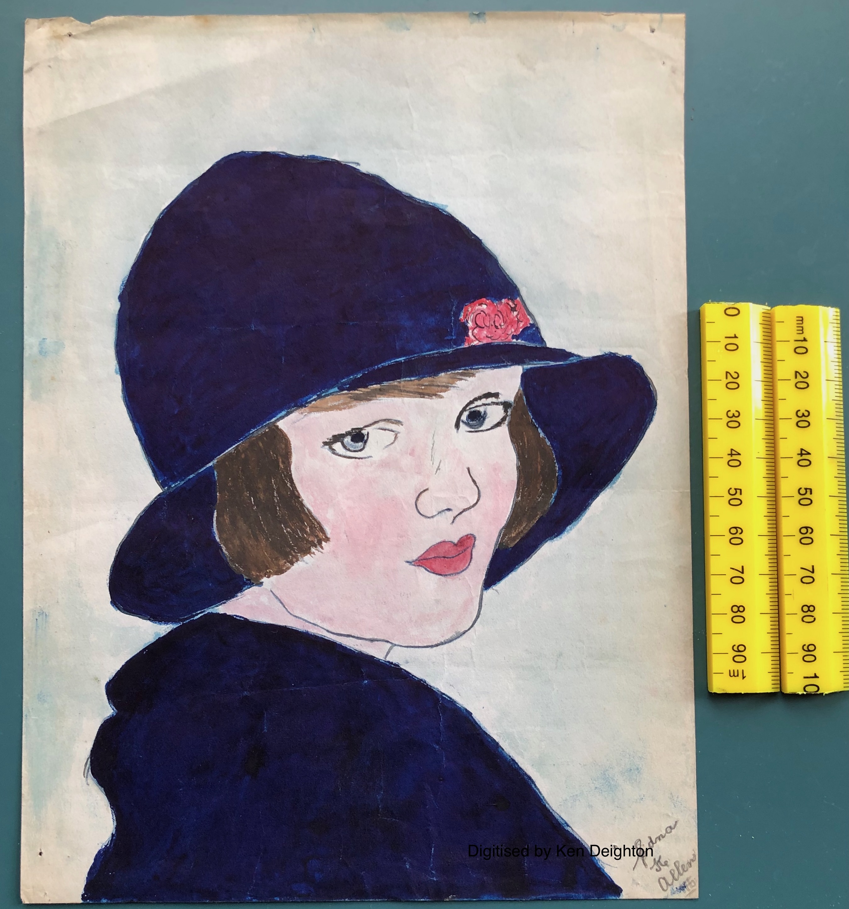 Watercolour Beauty In Blue Hat & Style Hat ( Side View With Face Turned ...