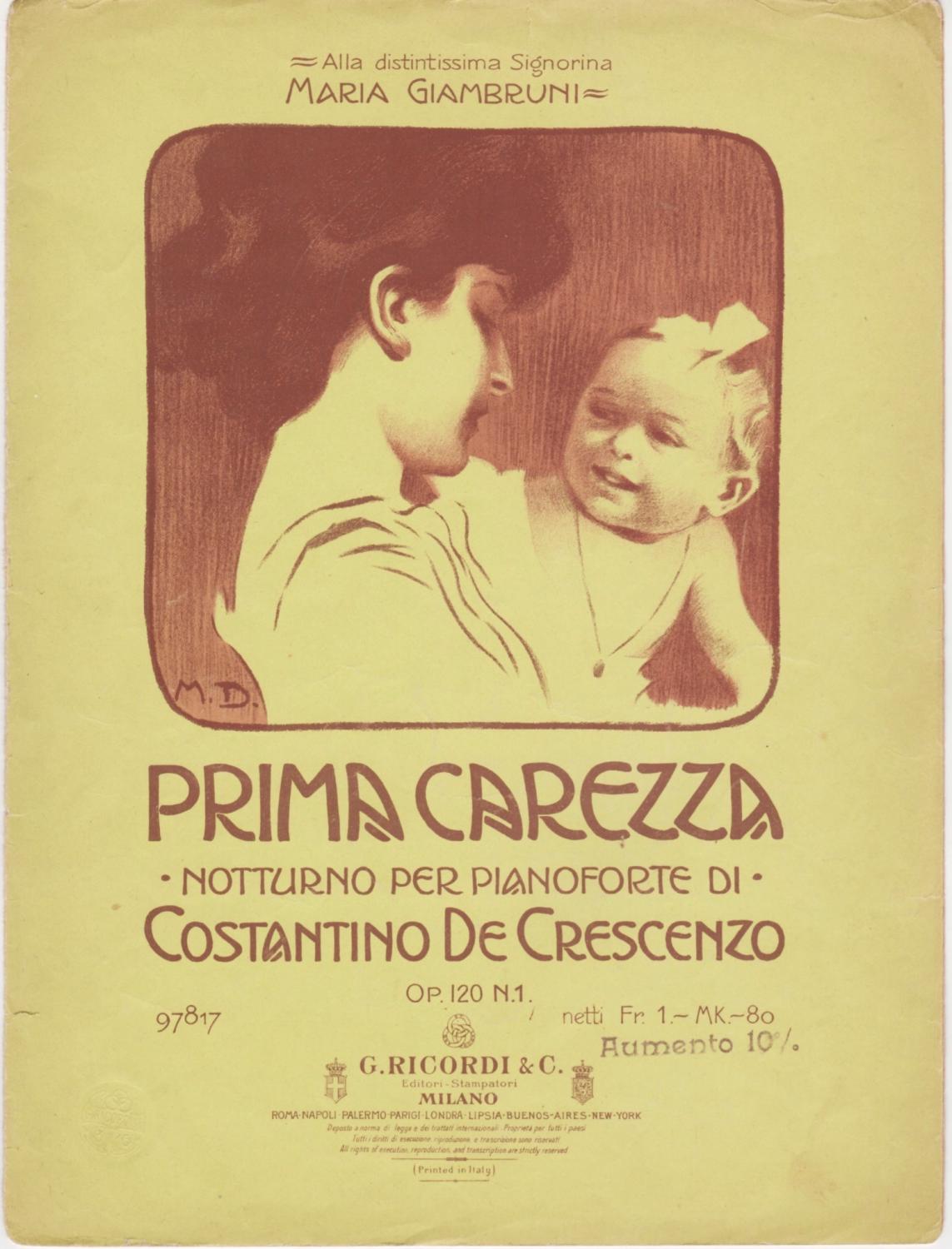 Prima carezza. Notturno per pianoforte [Spartito illustrato da Marcello Dudovich - Unito ...