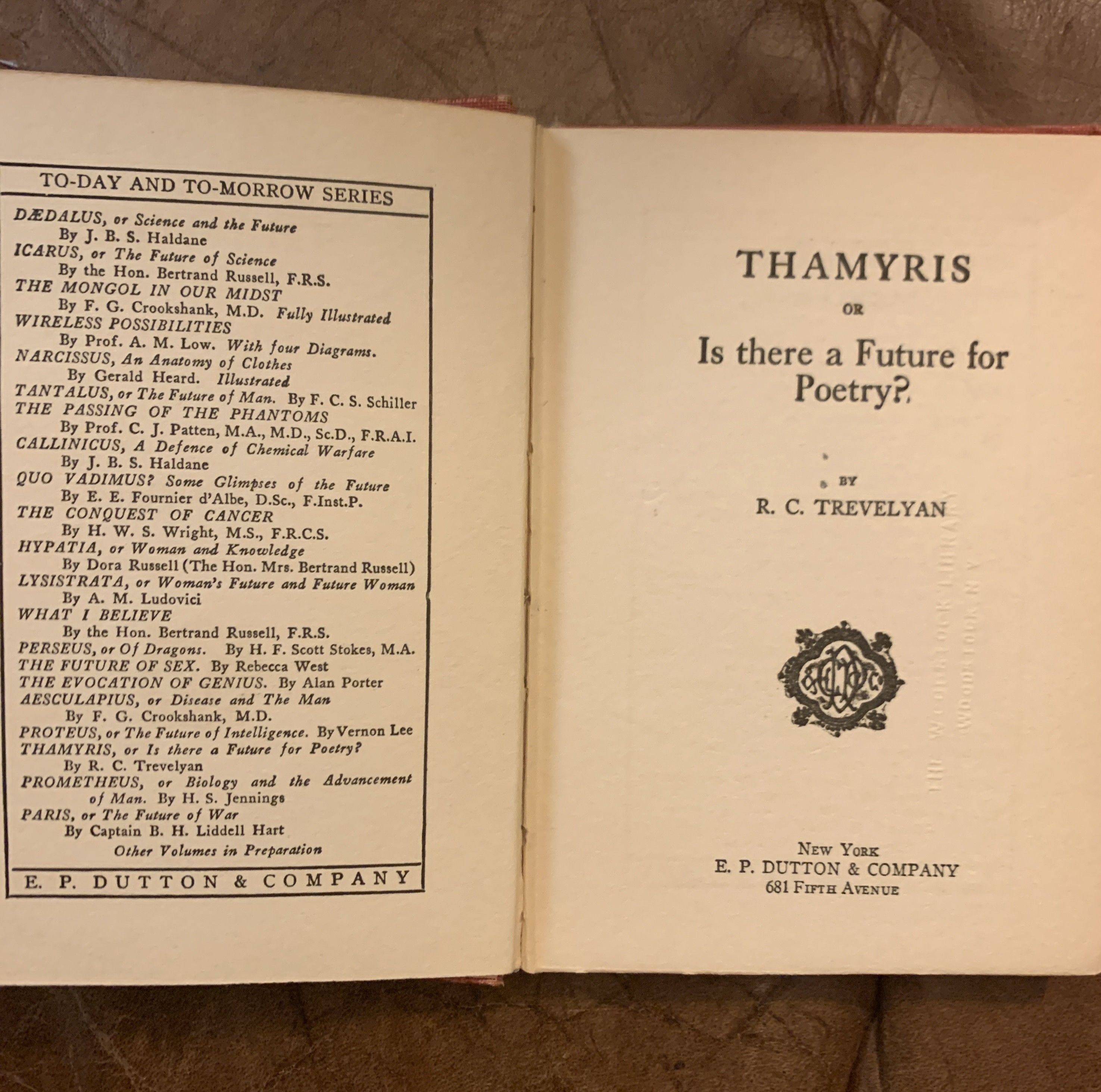 Thamyris or Is There a Future for Poetry by Trevelyan R. C.: Good ...