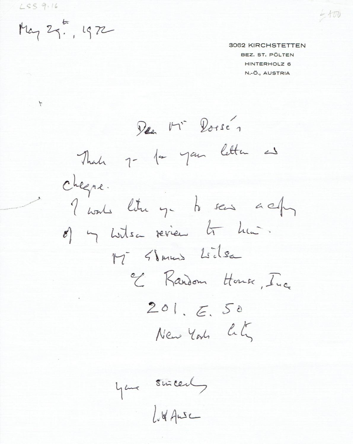 Autograph letter signed de AUDEN, W.H.: (1972) | Peter Grogan