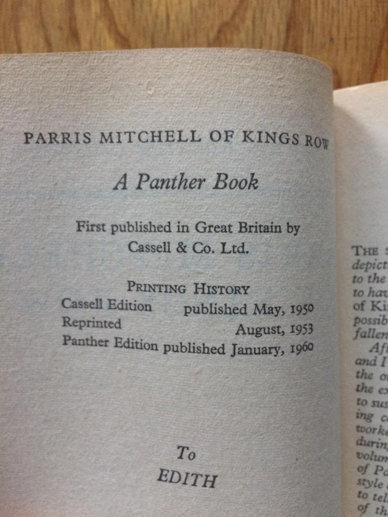 Parris Mitchell of Kings Row by Henry and Katherine Bellamann: Very ...