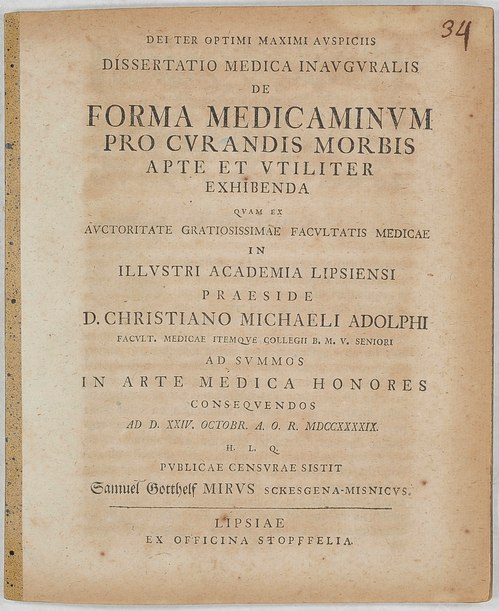 De forma medicaminum . & Quelmalz, Samuel Theodor: De fritionibus ...