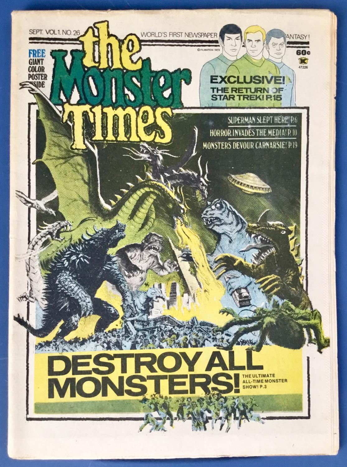 THE MONSTER TIMES Vol. 1, No. 26 (Sept. 1973) by KANE, JOE (editor ...