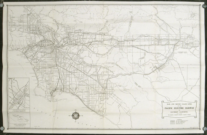 A Map of the Pacific Electric Lines. Map title: Rail and Motor Coach ...