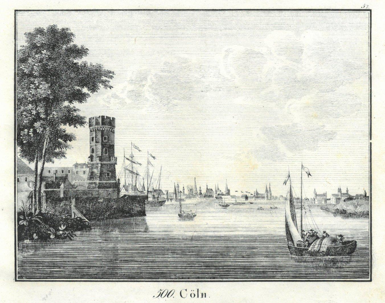 KÖLN. Gesamtansicht den Rhein entlang, links der Bayenturm.: Kunst ...