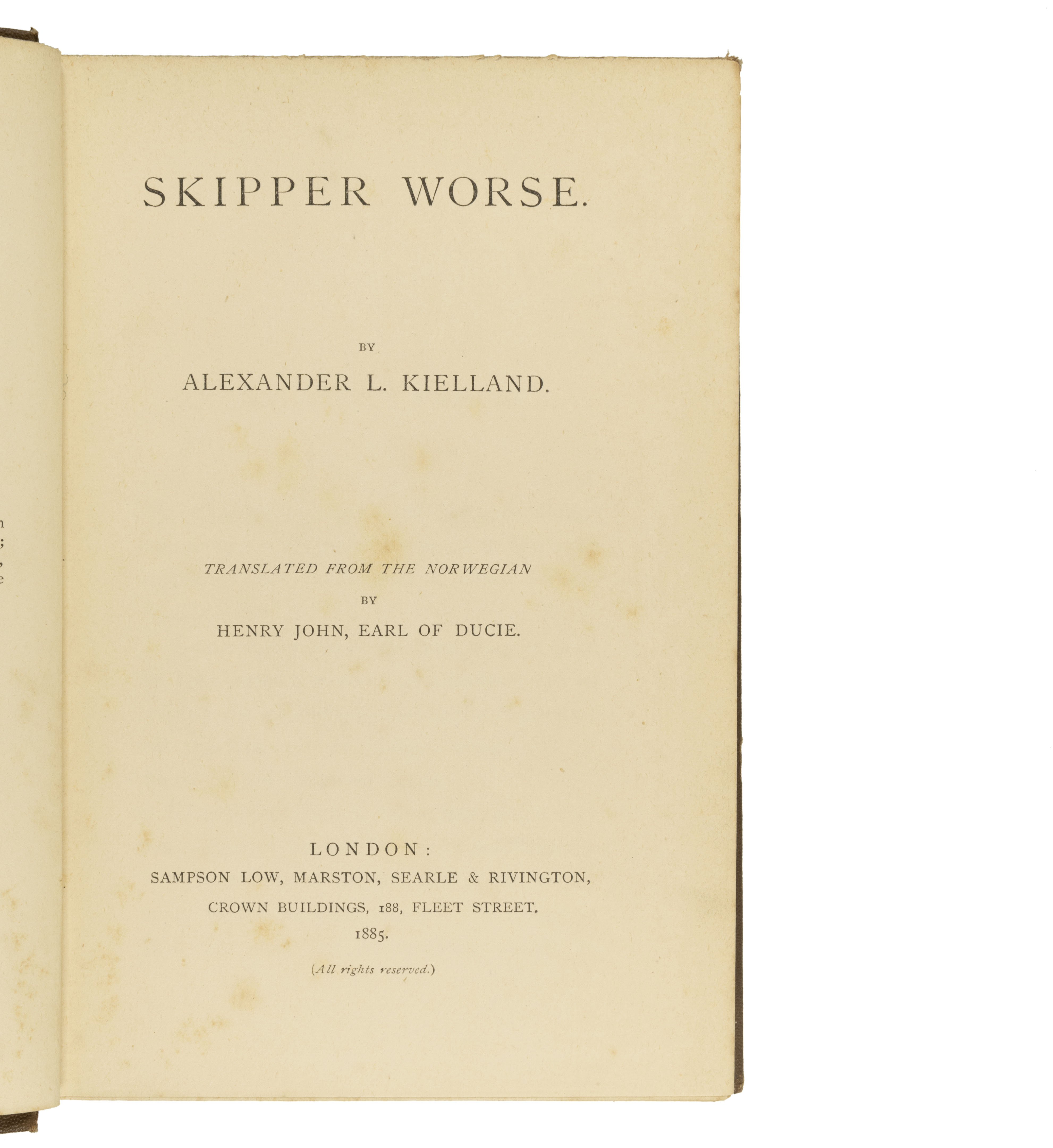 Skipper Worse. Translated from the Norwegian by Henry John, Earl of ...
