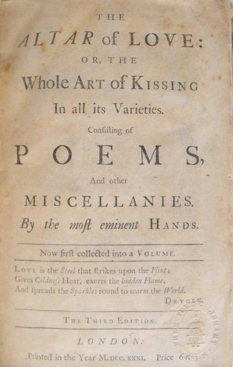 The Altar of Love: Or, the Whole Art of Kissing In all its Varieties ...