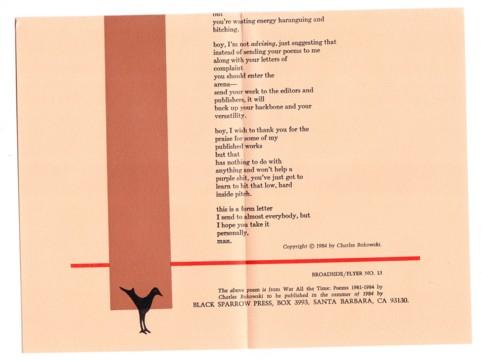 "Talking to My Mailbox" de Bukowski, Charles: Fine No Binding (1984 ...