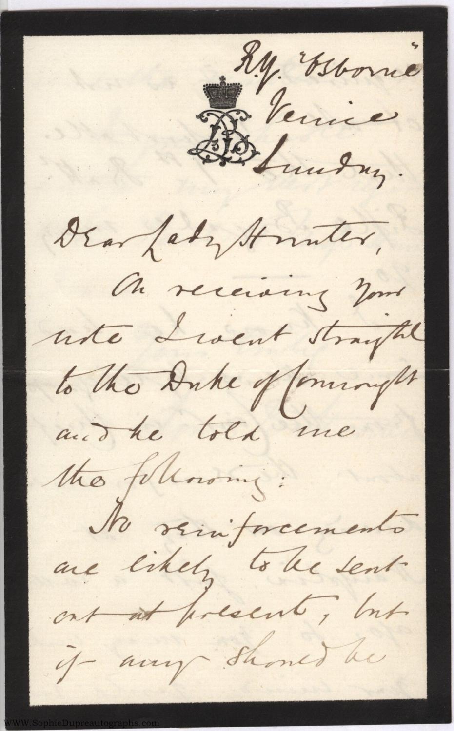 Autograph Letter Signed 'Louis Battenberg' to Lady Hunter, (Prince ...