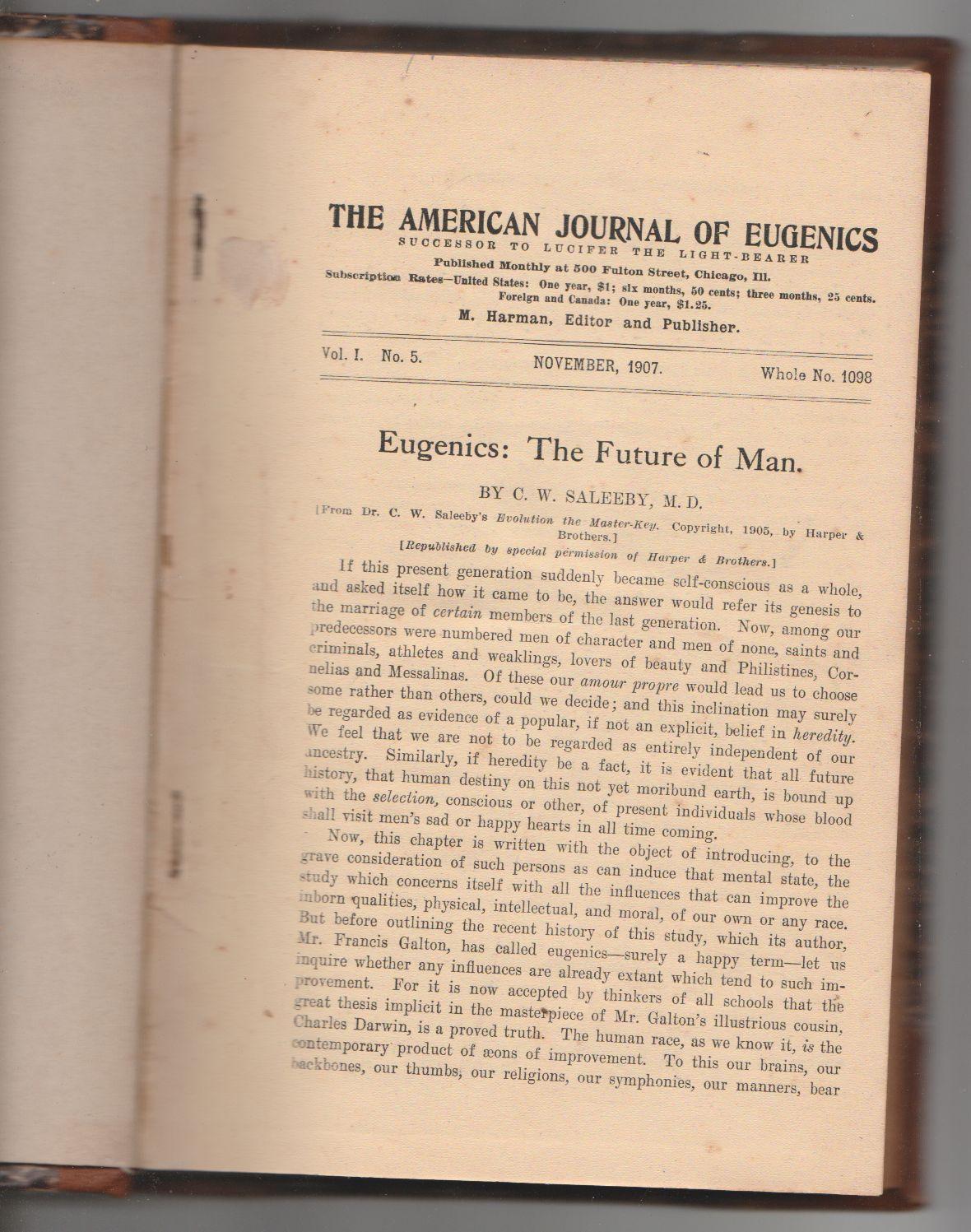 The American Journal of Eugenics, successor to Lucifer the Light-Bearer ...