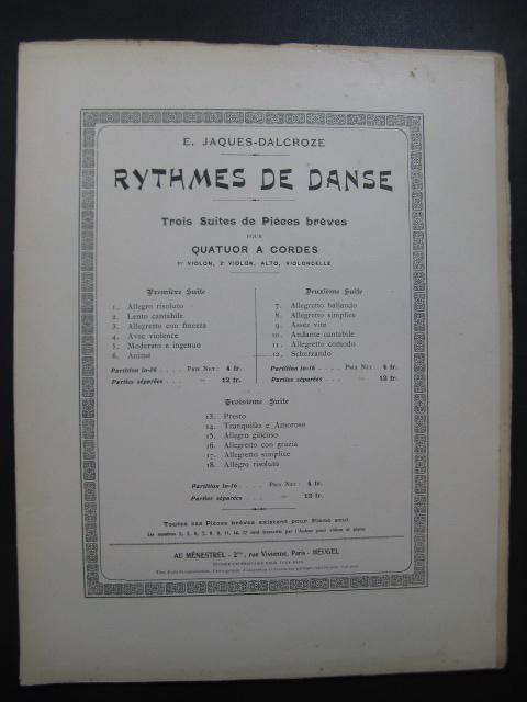 JAQUES-DALCROZE E. Rythmes de Danse Suite No 2 Quatuor Violon Alto ... JAQUES-DALCROZE E. Rythmes de Danse Suite No 2 Quatuor Violon Alto ...