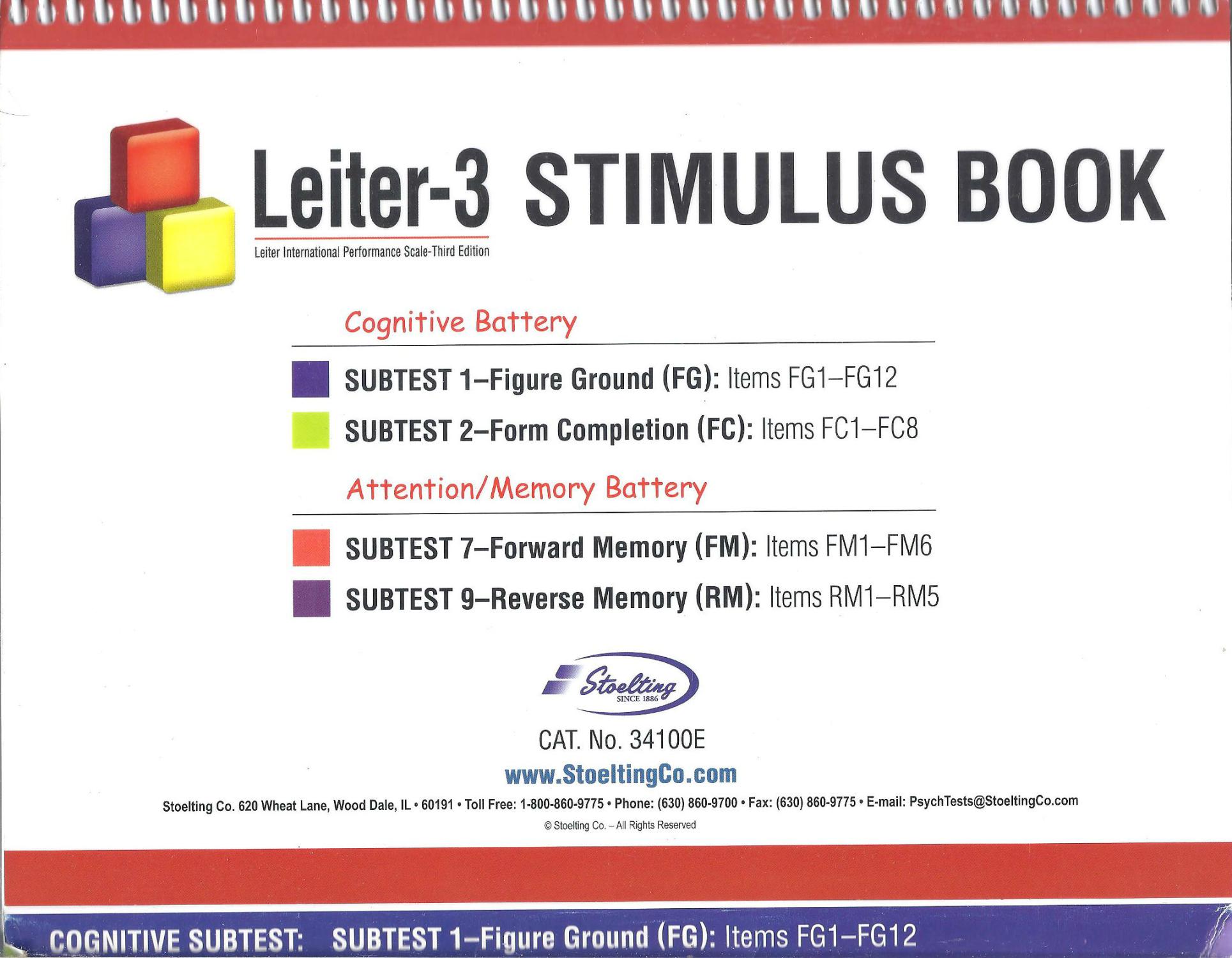 Leiter-3 Stimulus Book Cognitive Battery and Attention/Memory Battery ...