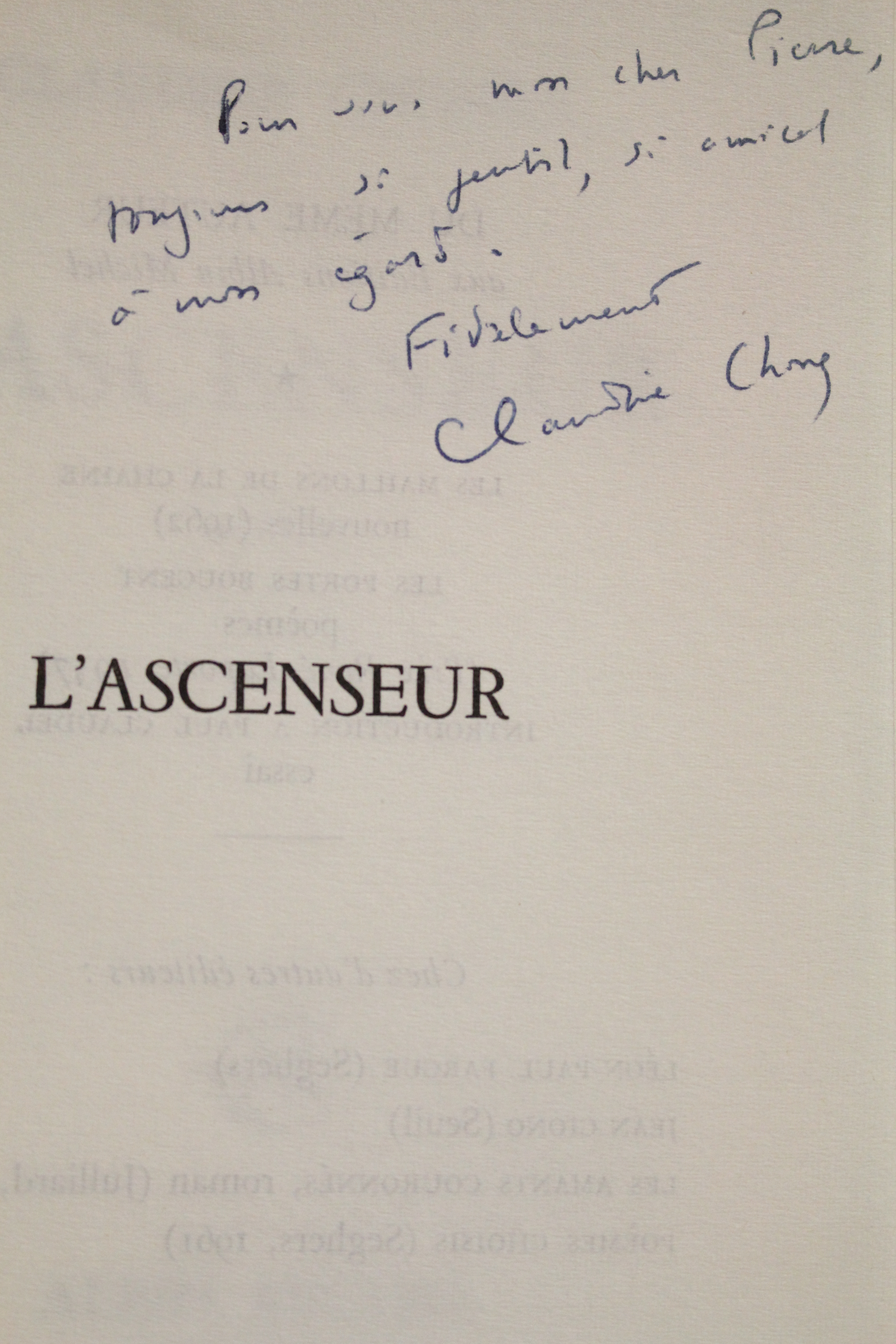 L'ascenseur by CHONEZ Claudine: couverture souple (1963) Signed by ...