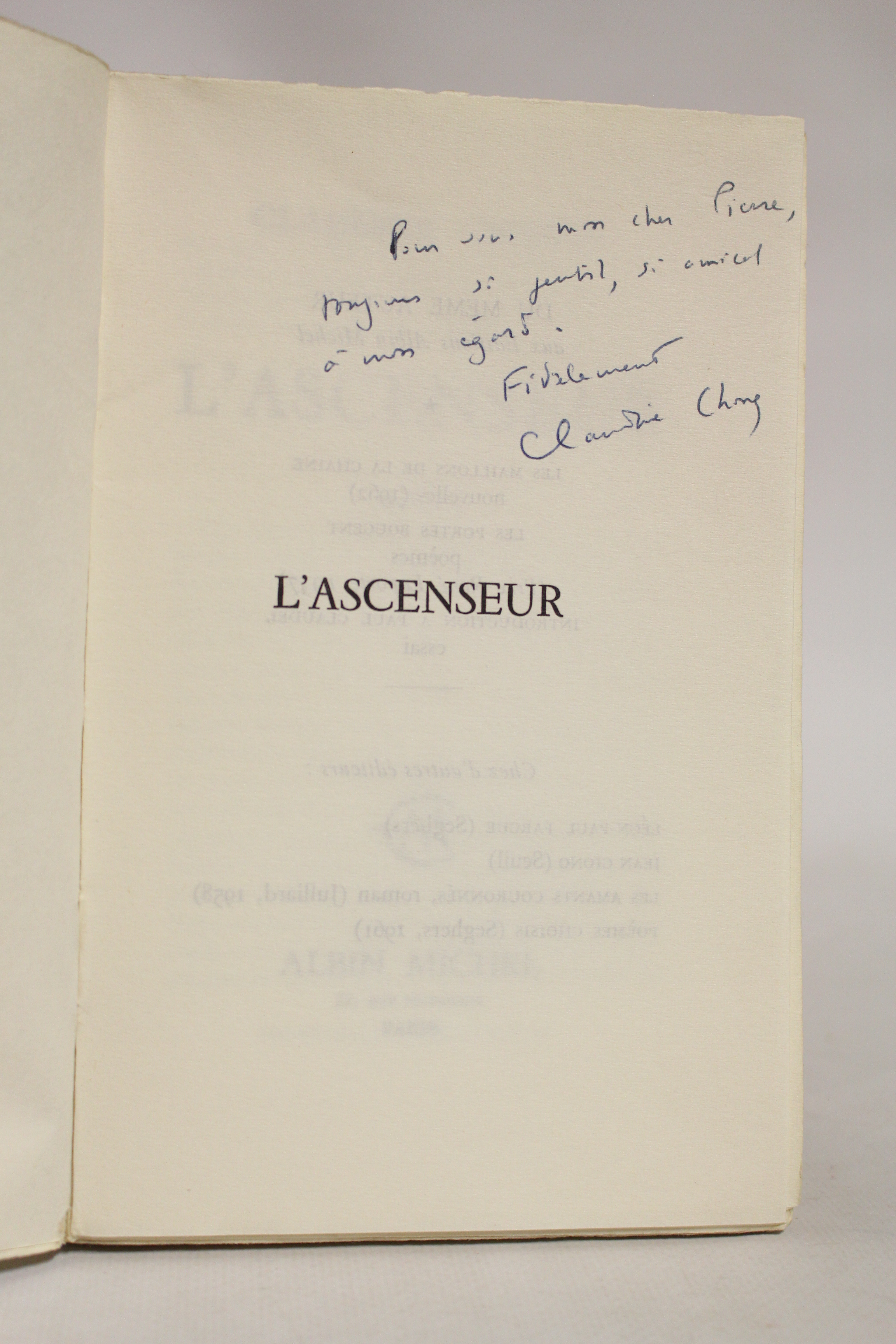 L'ascenseur by CHONEZ Claudine: couverture souple (1963) Signed by ...