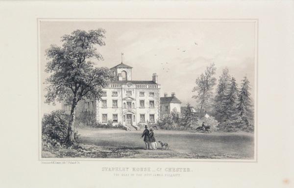 Original Antique Lithograph Illustrating Stapeley House, Chester, the ...