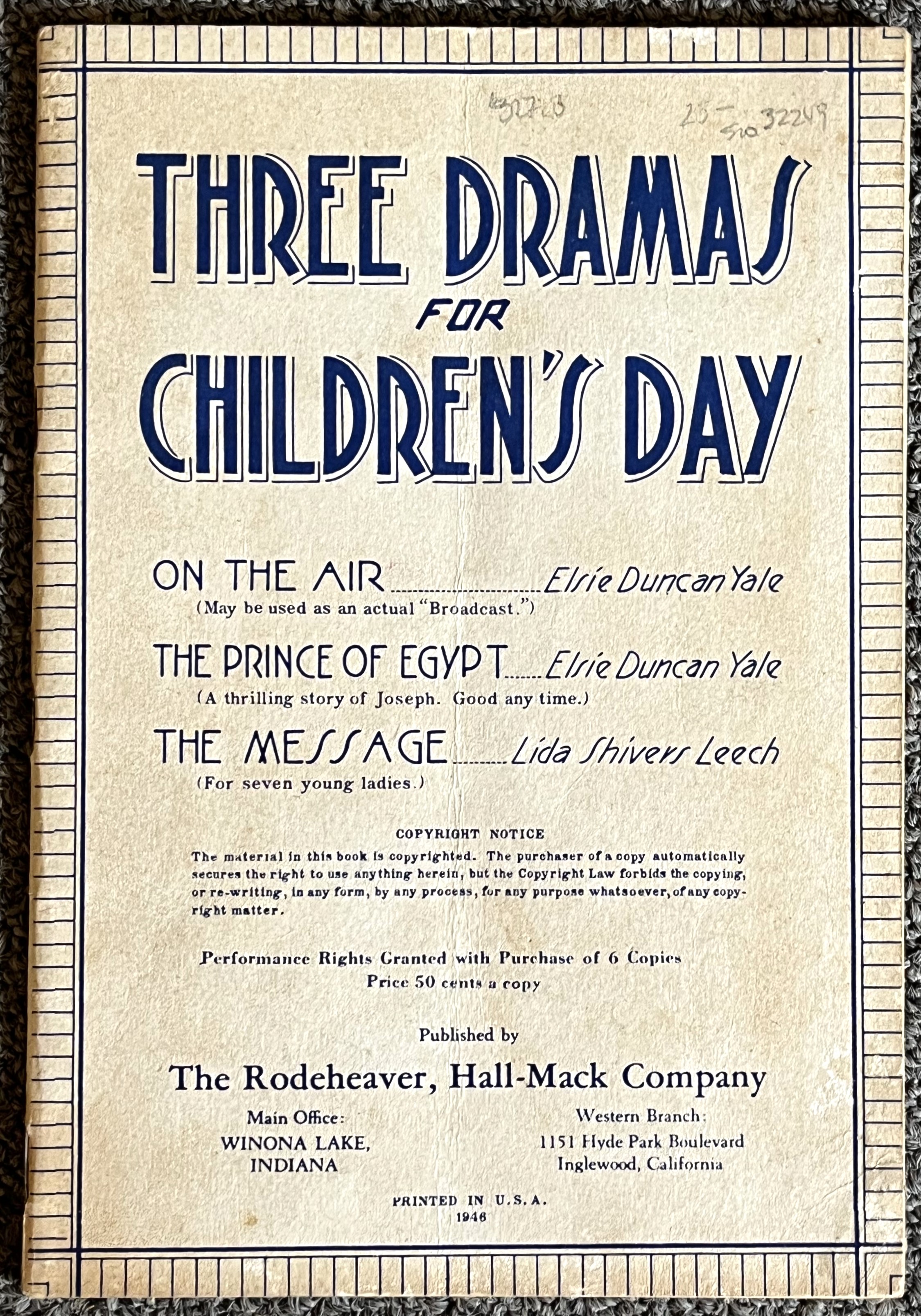 Three Dramas For Children's Day On the Air, by Elsie D. Yale. -- the ...
