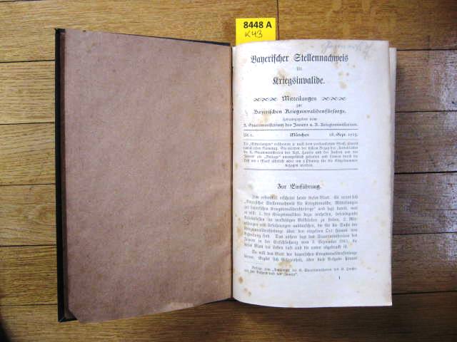 Bayerischer Stellennachweis für Kriegsinvalide. Mitteilungen zur ...