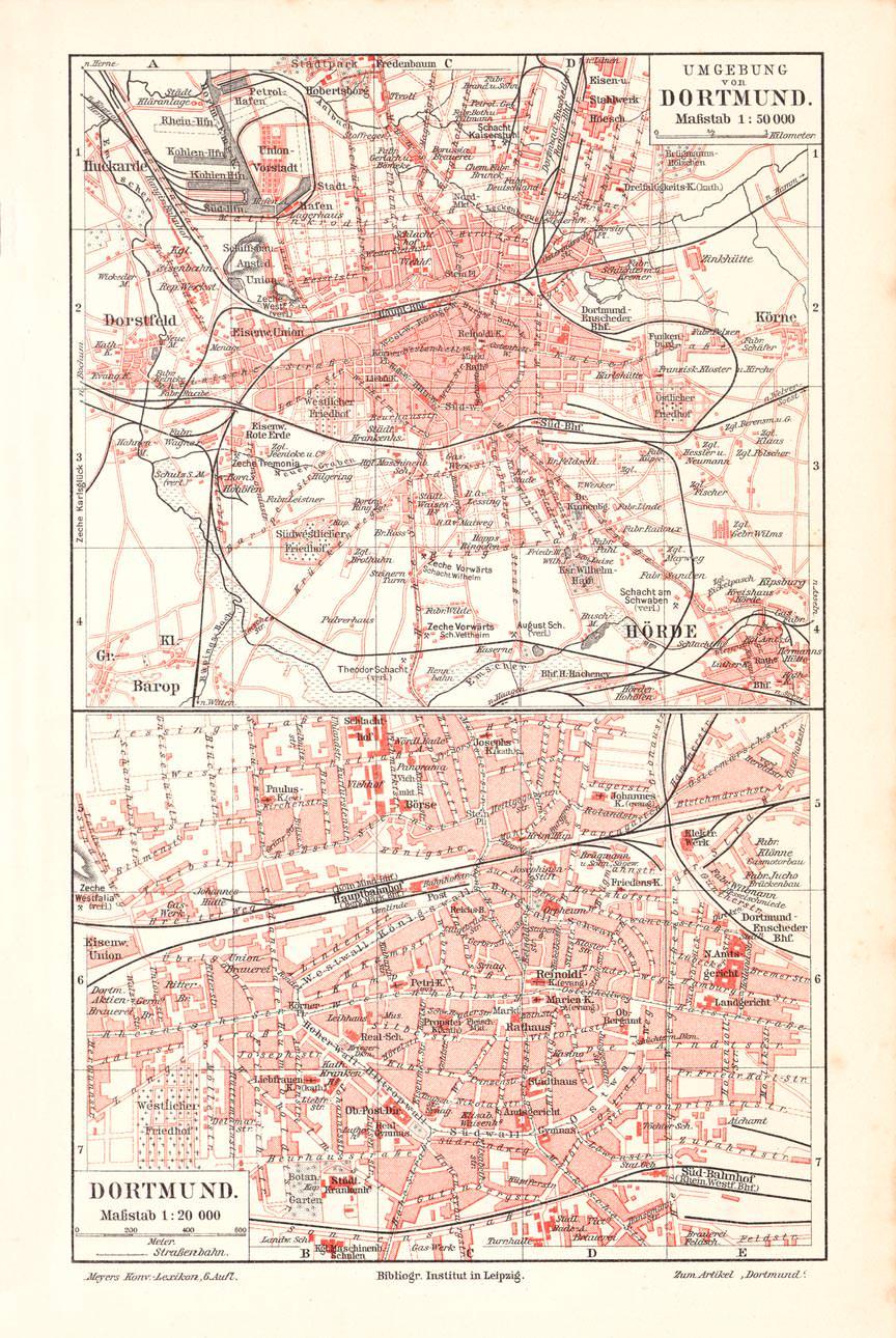 Alte historische Stadtkarte Dortmund Stadtplan Lithographie 1903: (1903 ...
