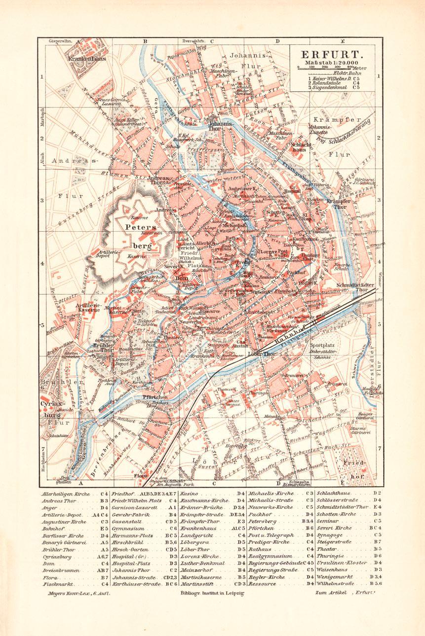 Alte historische Stadtkarte Erfurt Stadtplan Lithographie 1904: (1904 ...