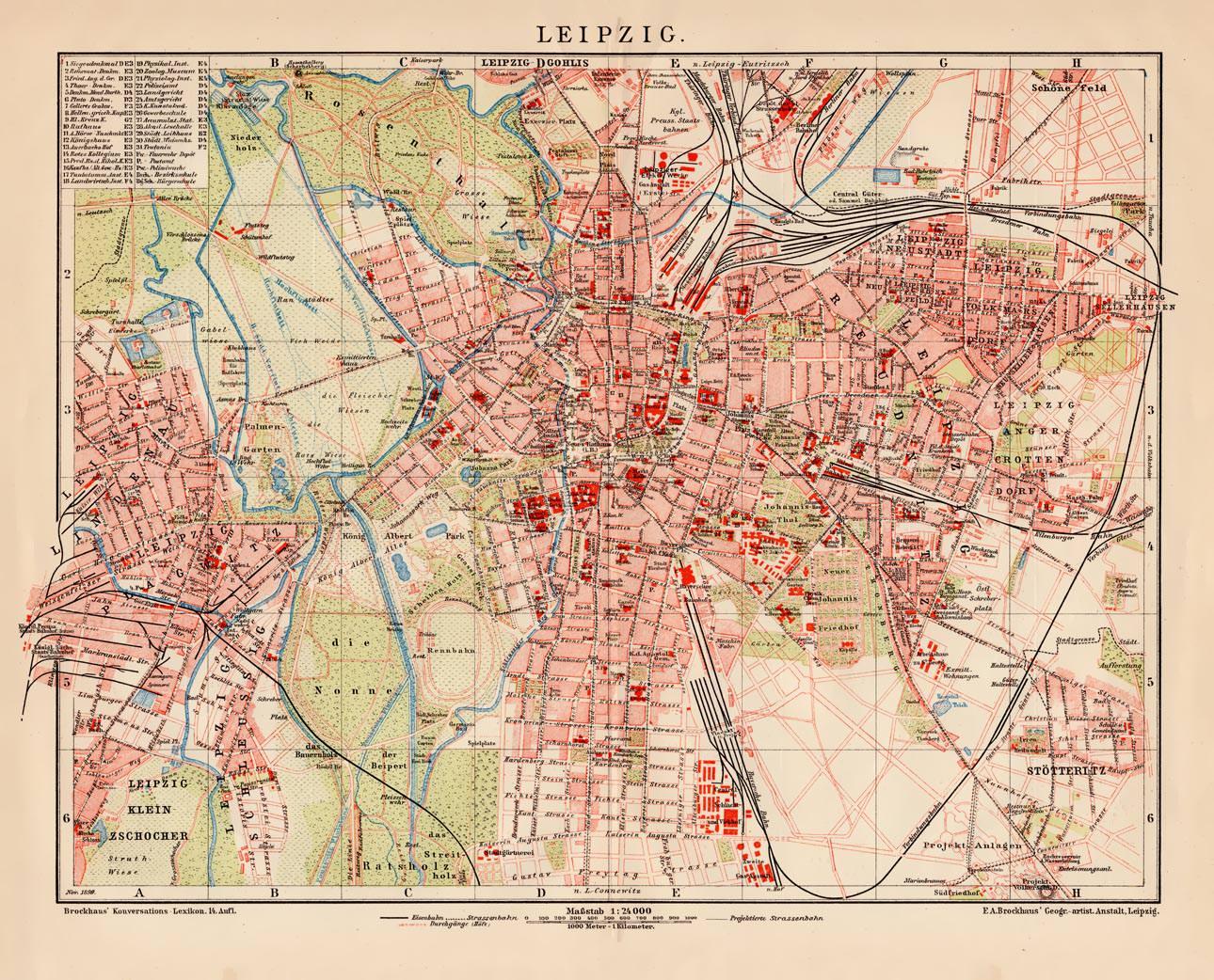 Alte historische Landkarte Leipzig Stadtplan Lithographie 1892: (1892 ...