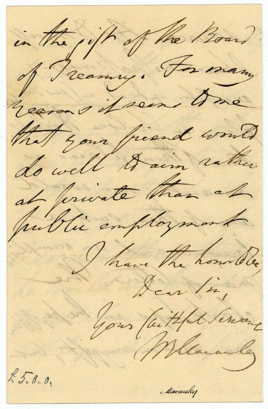 Autograph letter signed ("TBMacaulay"). by Macaulay, Thomas Babington ...