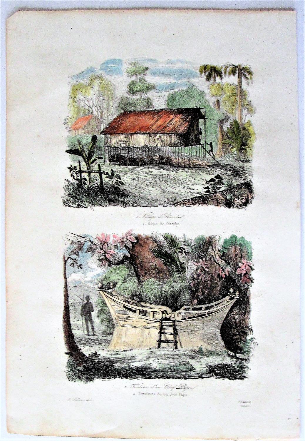 Antique Copperplate Engravings. Two Engravings on a Single Sheet ...