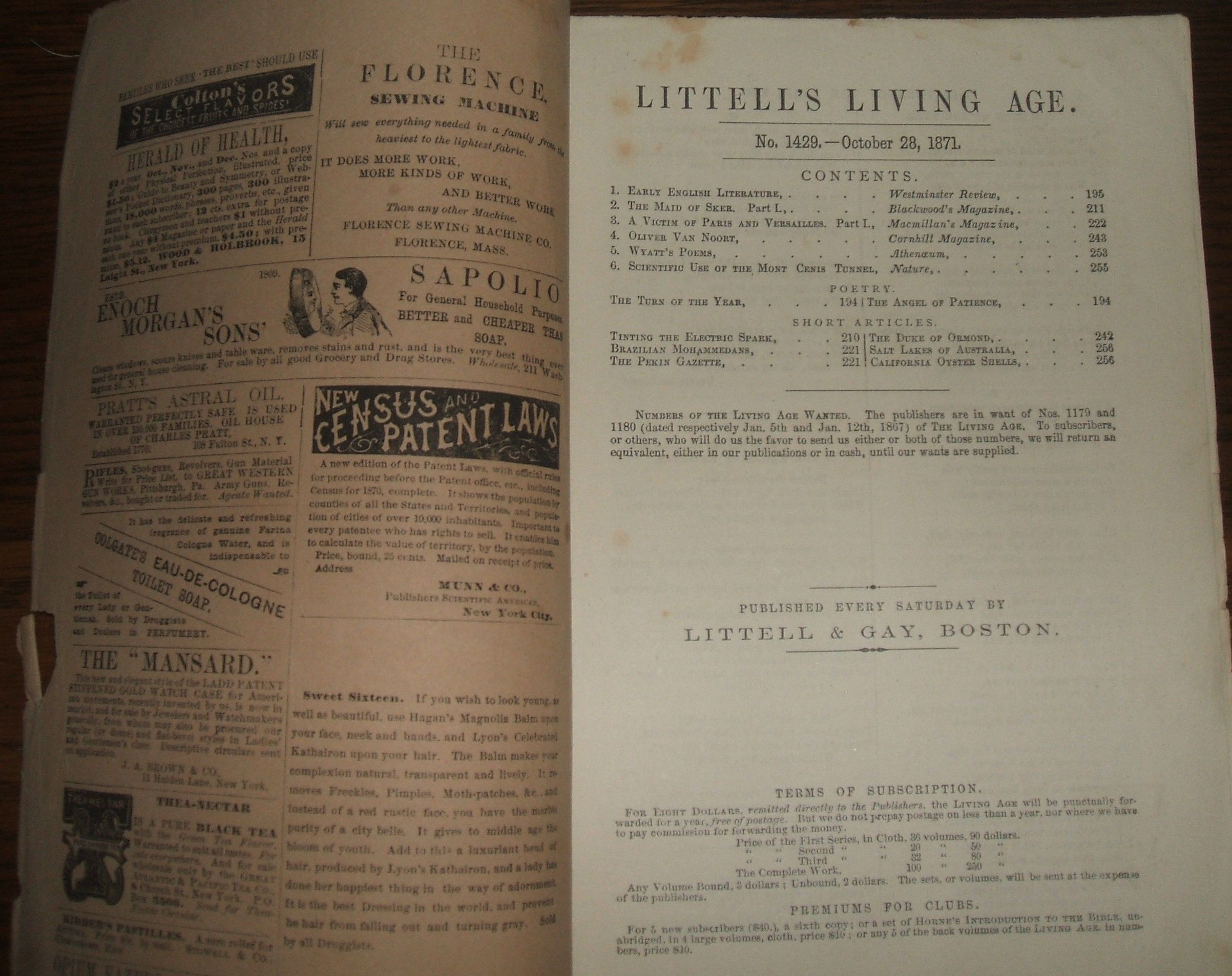 Littell's Living Age No. 1429 October 28, 1871 by Littell & Gay: Good ...