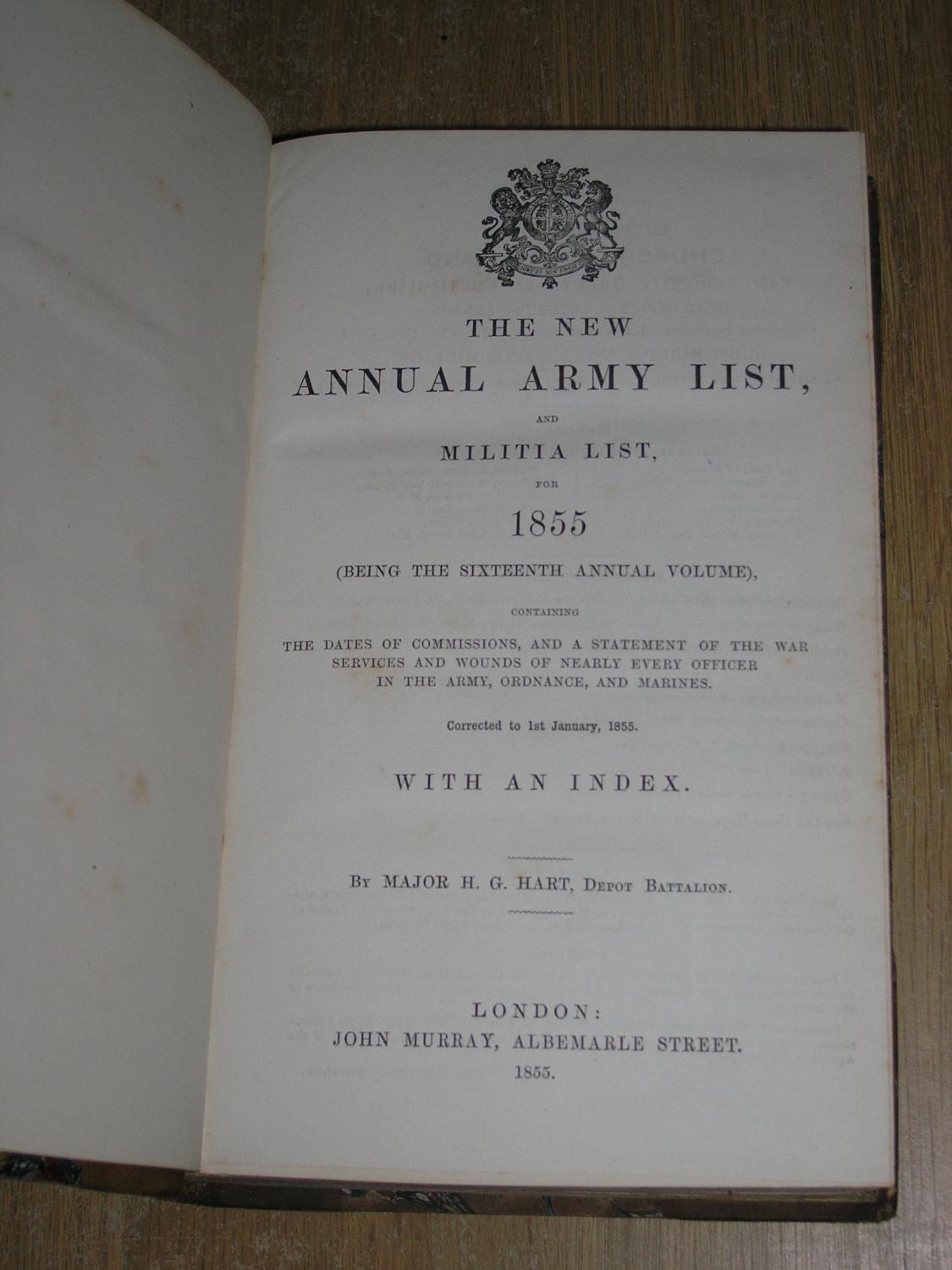 The New Annual Army List & Militia List For 1855 by Major H G Hart ...