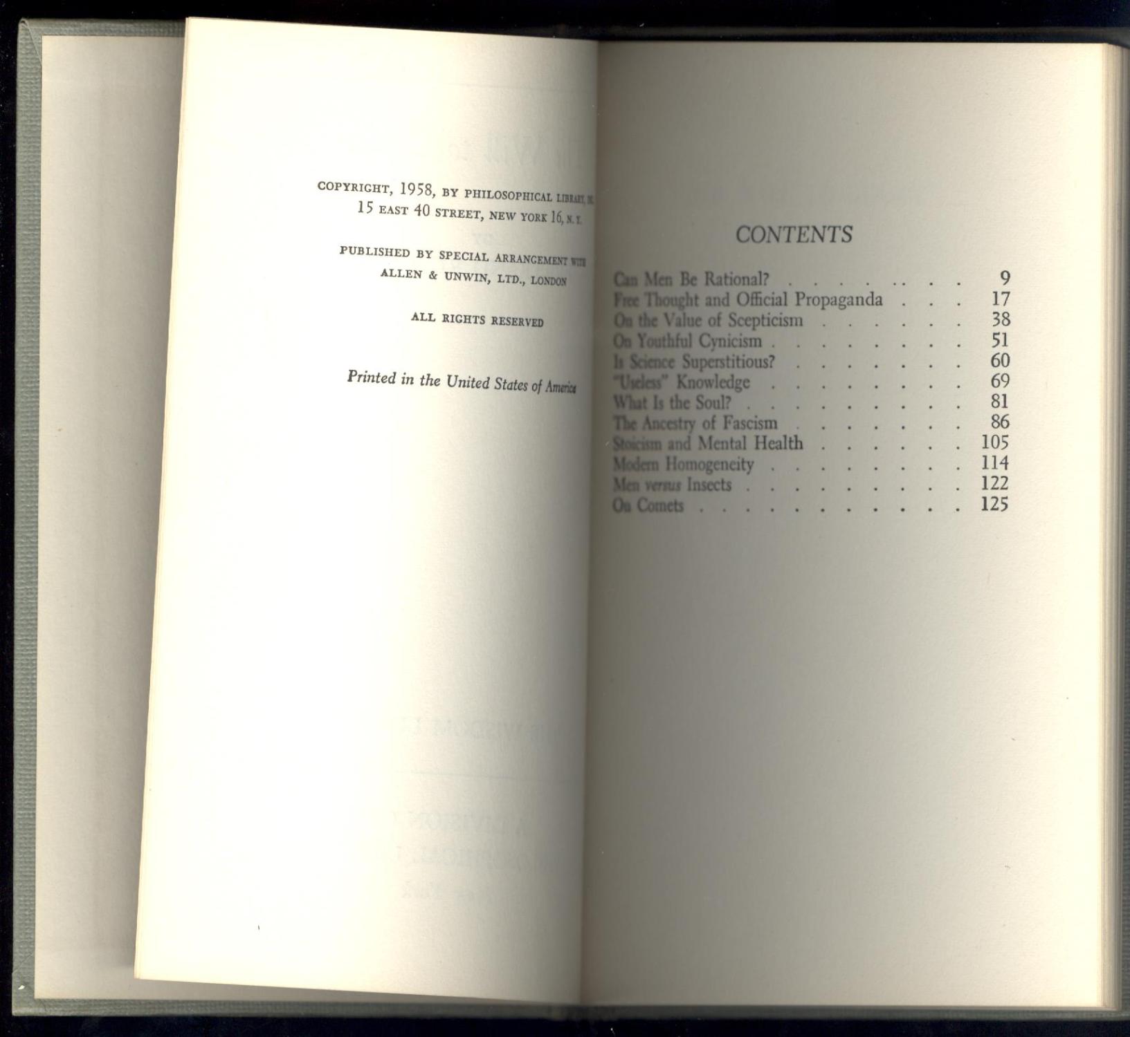 The Will to Doubt by Bertrand Russell: Very Good Hardcover (1958) 1st ...