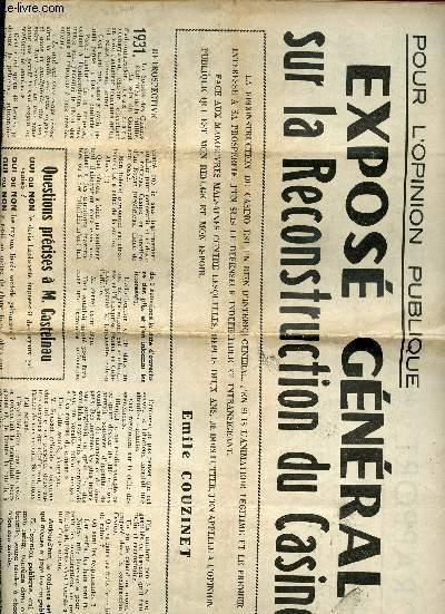 EXTRAIT D'UN JOURNAL : EXPOSE GENERAL SUR LA RECONSTRUCTION DU CASINO ...