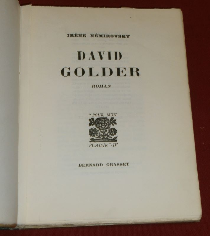 David Golder. by NEMIROVSKY, Irène. | Librairie Diogène SARL