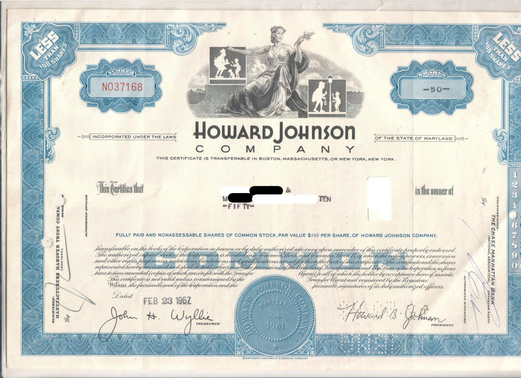 Howard Johnson Company - Fully paid and nonassessable shares of common ...