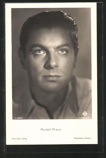 Ansichtskarte Schauspieler Rudolf Prack mit ernstem Blick: Manuskript ...